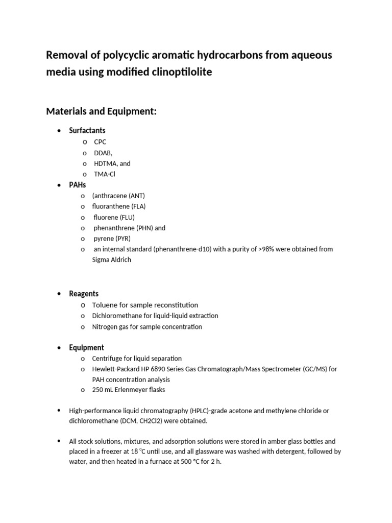Removal of Polycyclic Aromatic Hydrocarbons From Aqueous Media Using Modified Clinoptilolite ...