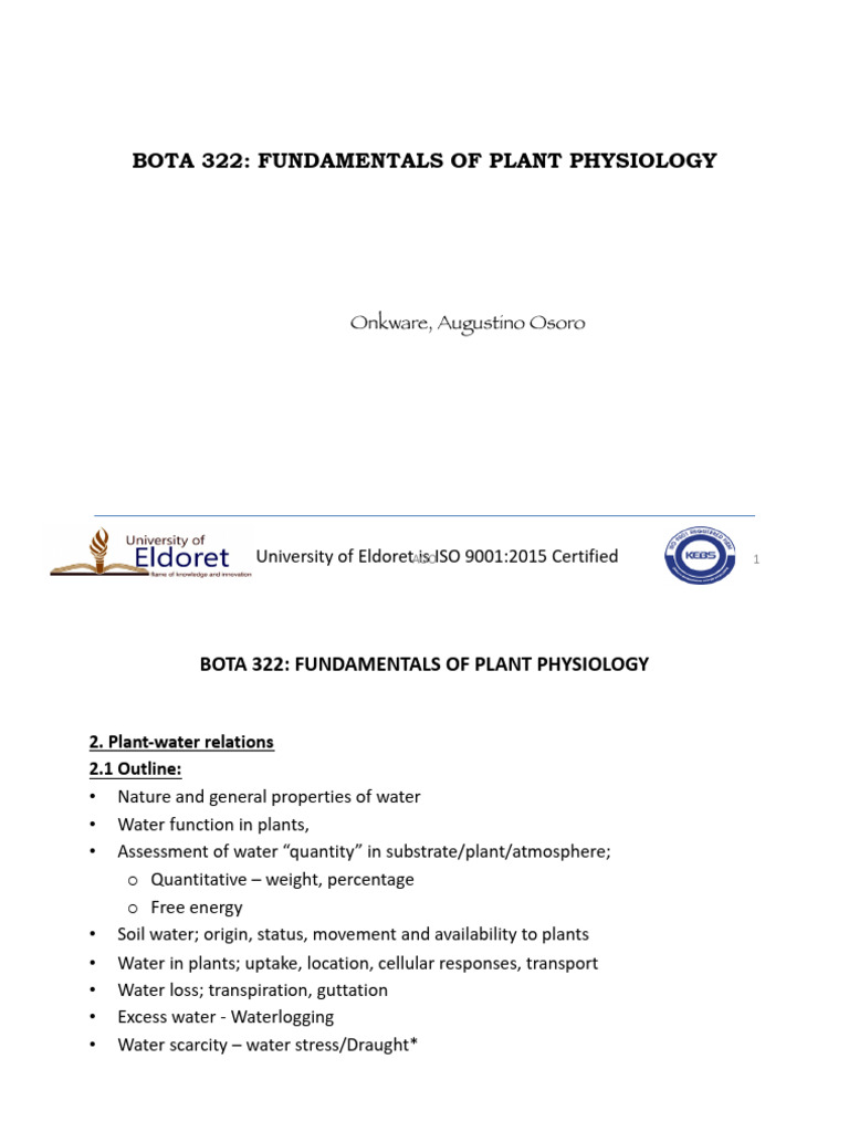 2A. BOTA 322-Lecture - 2A - Water and Plants - 1 | PDF | Water | Properties Of Water