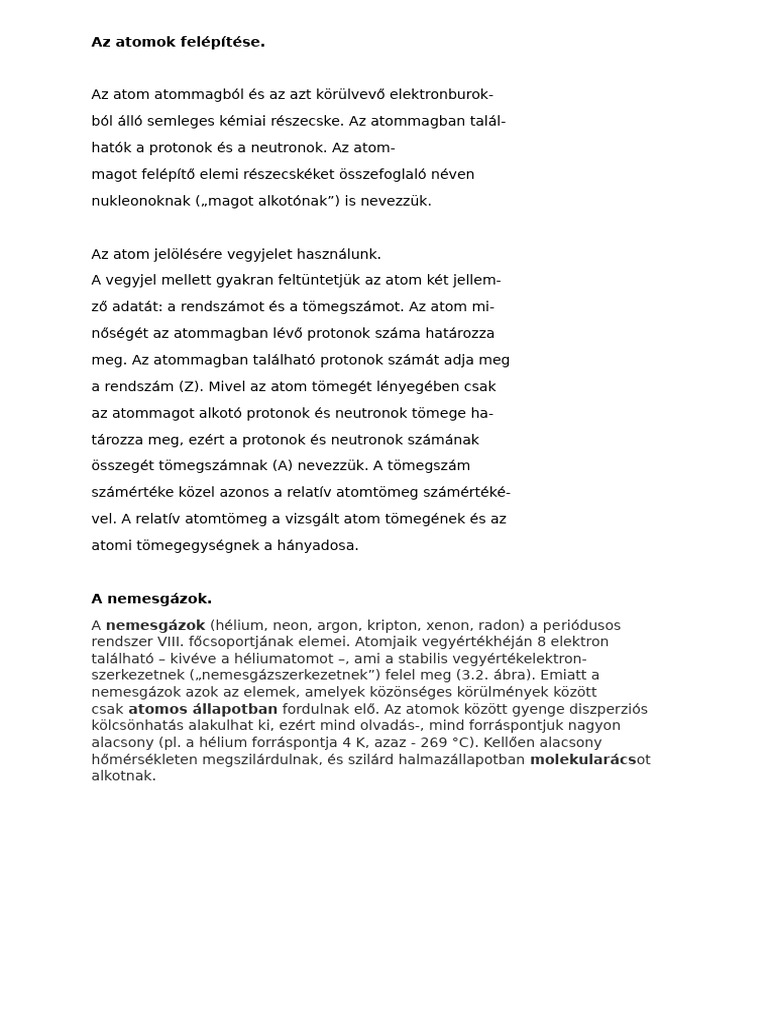 Az Atomok Felépítése. A Nemesgázok. | PDF