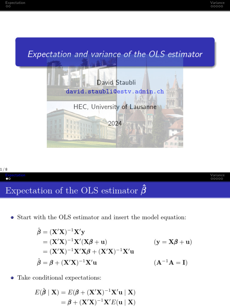 ch6 Lecture - Econometrics - Unil | PDF | Ordinary Least Squares | Estimator
