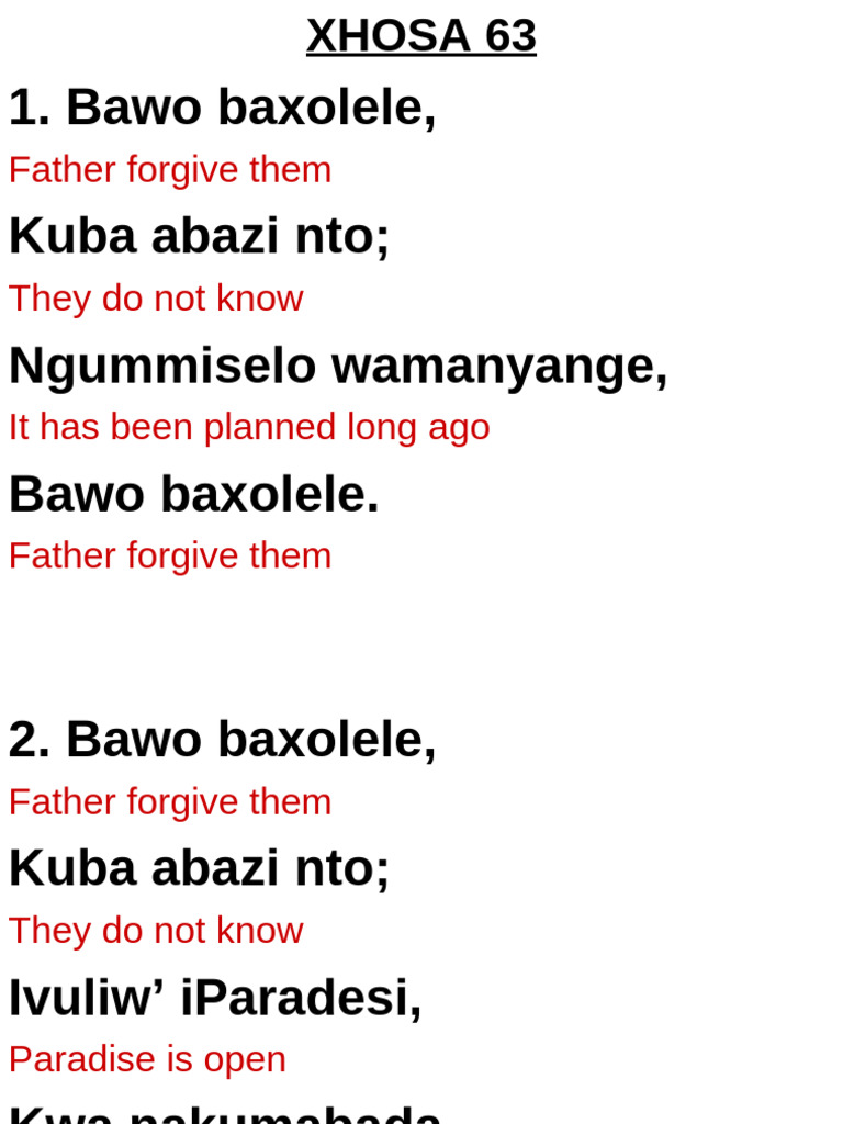 Bawo Baxolele Hymn Lyrics Analysis | PDF