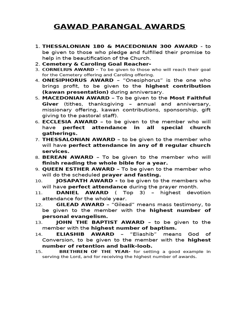 Gawad Parangal Awards Desciption | PDF