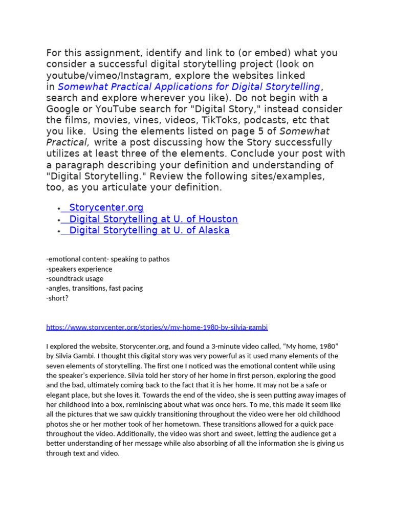 Analyzing Digital Storytelling Elements | PDF | Storytelling | Human ...