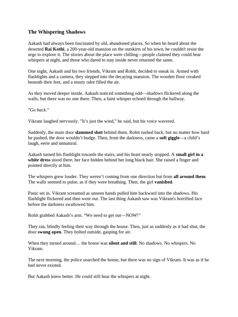 The Whispering Shadows Horror Story | PDF