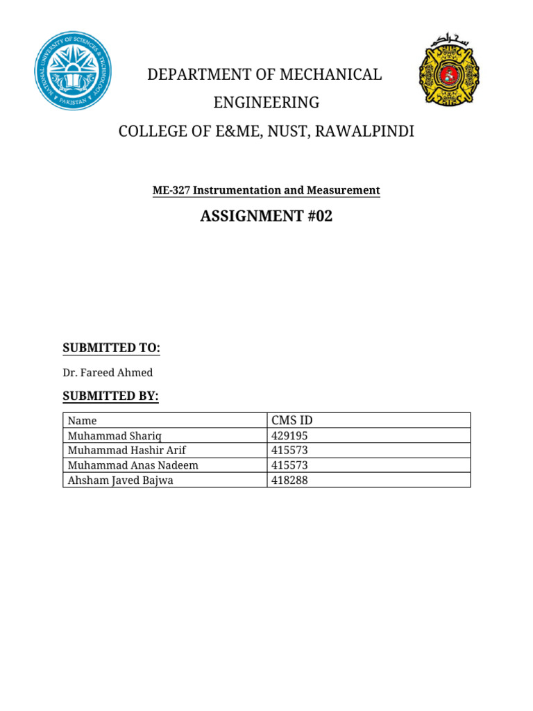 Assignment 02 Instrumentation | PDF | Observational Error