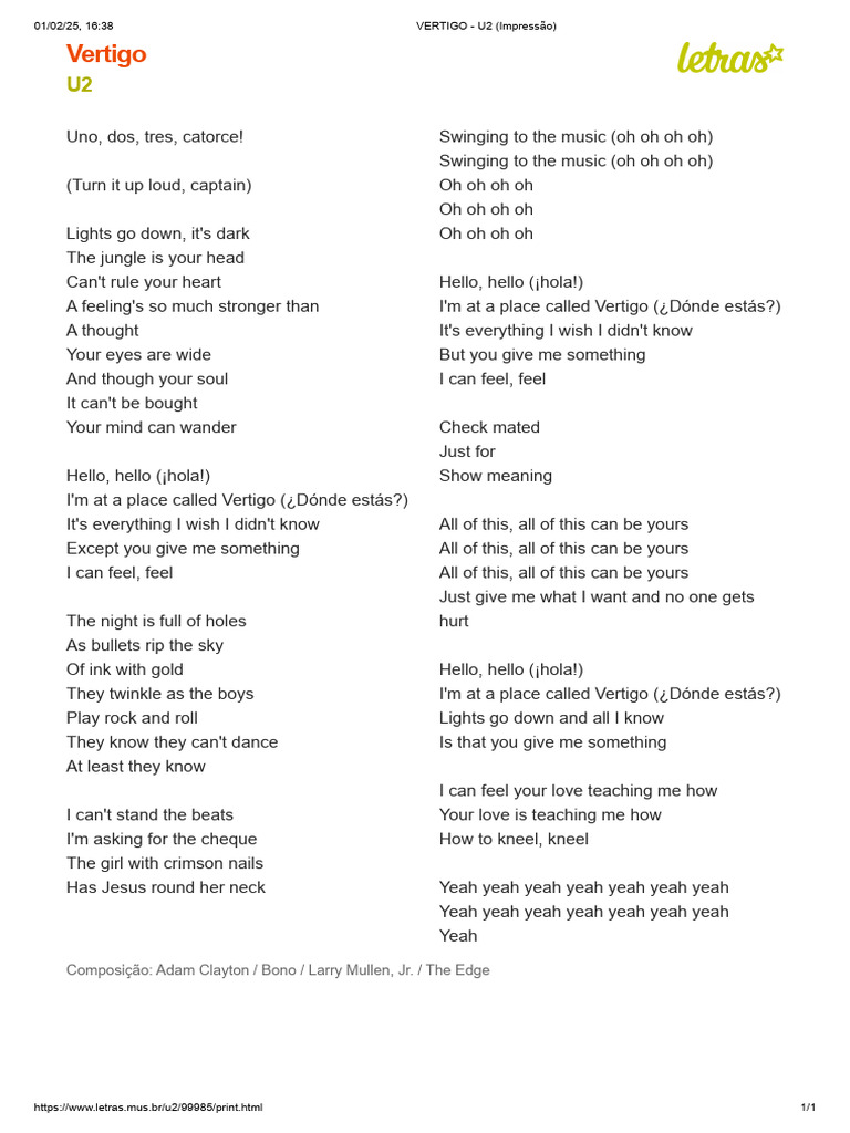 U2's "Vertigo" Lyrics Explained | PDF | Songs Written | U2