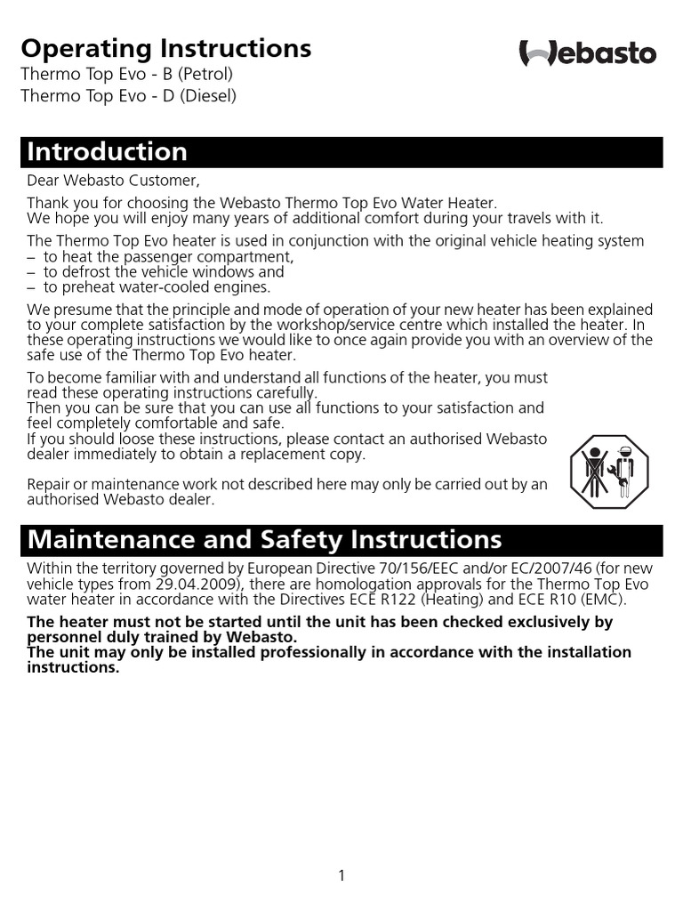 Webasto Thermo Top Evo Heater Guide | PDF | Fuels | Fuse (Electrical)