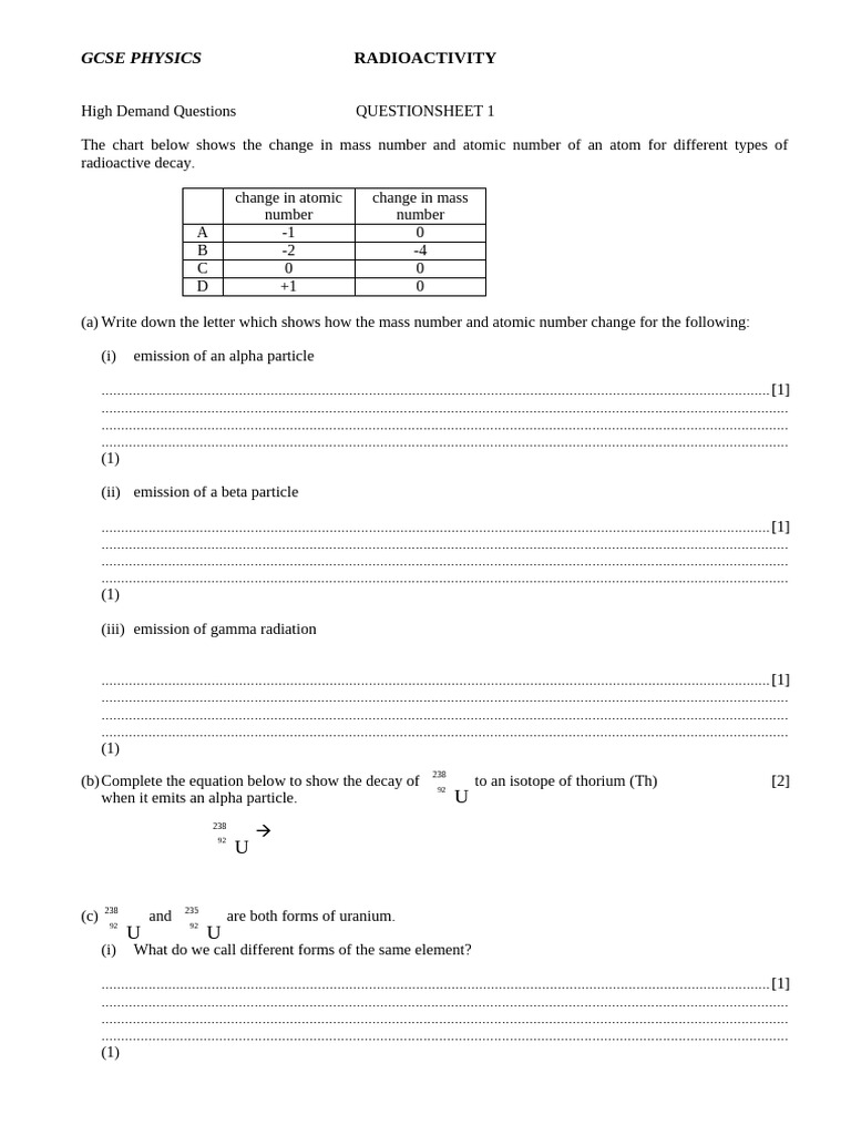 radioactivity questions | PDF | Radioactive Decay | Nuclear Physics
