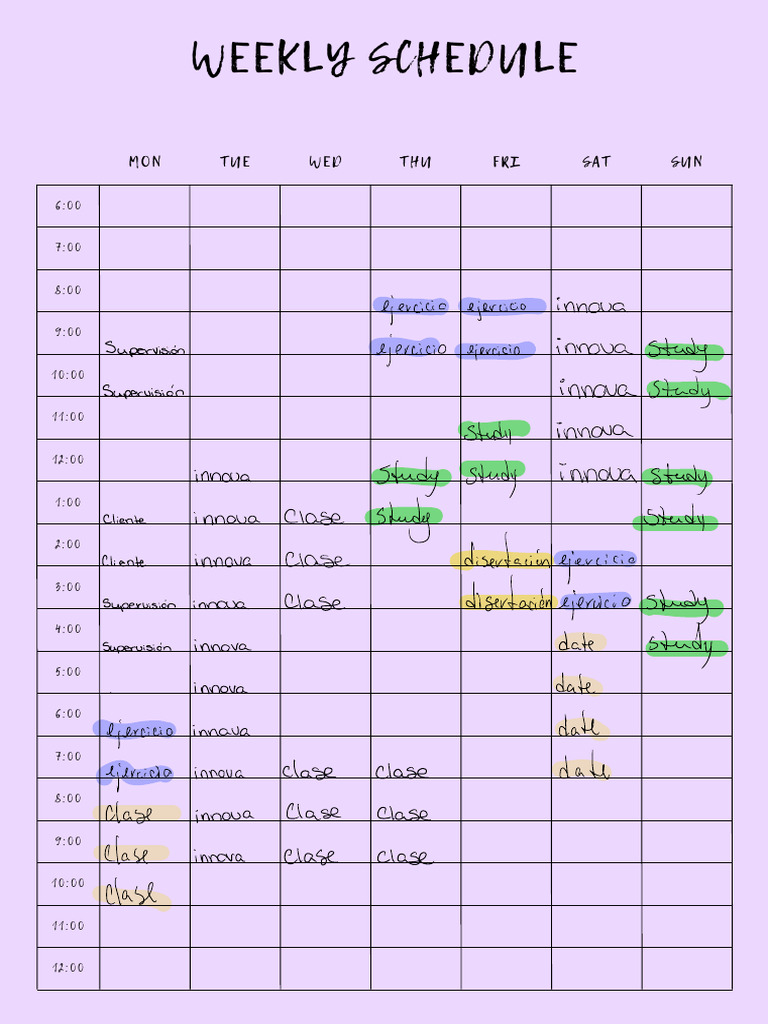 Horario Semanal de Actividades | PDF