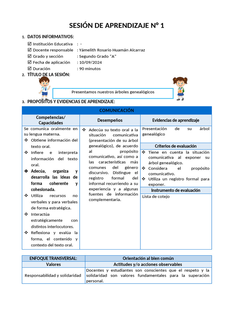 SESIÓN DE APRENDIZAJE N° 1 EXPRESIÓN ORAL | PDF | Evaluación | Aprendizaje