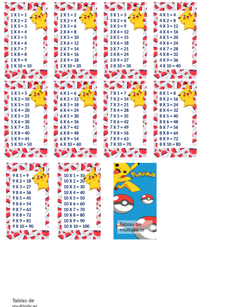 TABLAS DE MULTIPLICAR Pokemon_ByBDLR | PDF