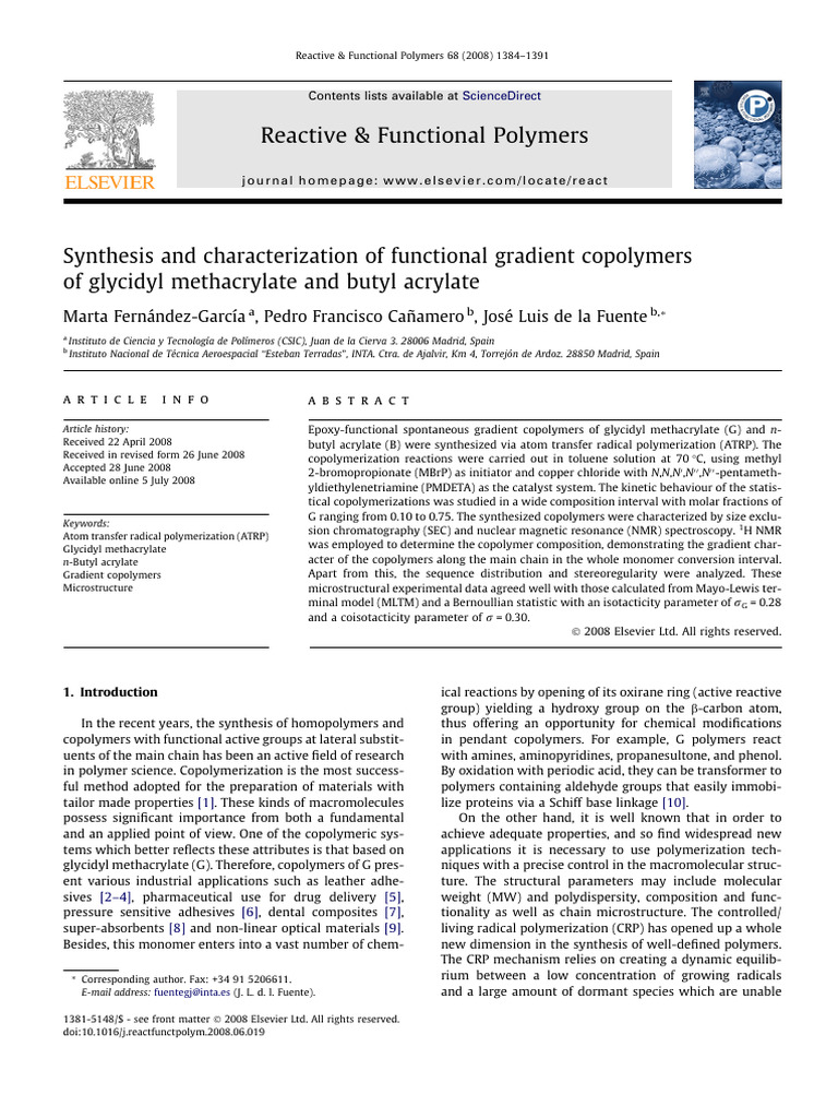 4 Synthesis and characterization of functional gradient copolymers | PDF | Copolymer | Polymers