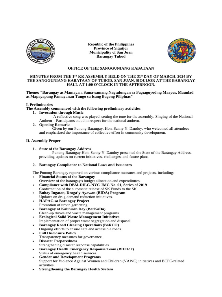 SK Assembly Minutes 2024 | PDF | Governance