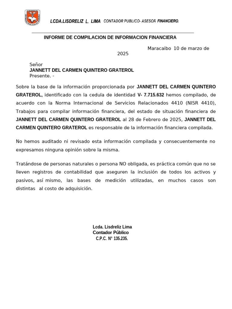 Informe Financiero Jannett Quintero 2025 | PDF | Servicios financieros ...