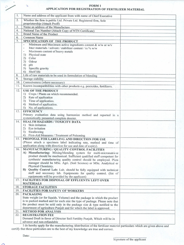 Application For Registration of Fertilizer | PDF