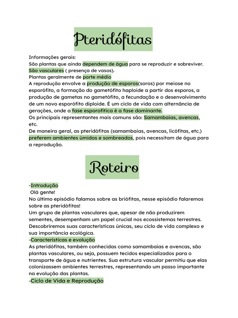 Pteridófitas: Ciclo de Vida e Características | PDF