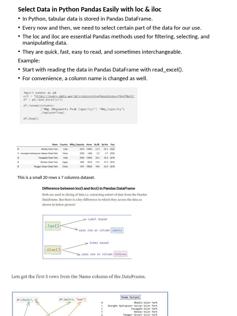 Select Data with loc & iloc in Pandas | PDF