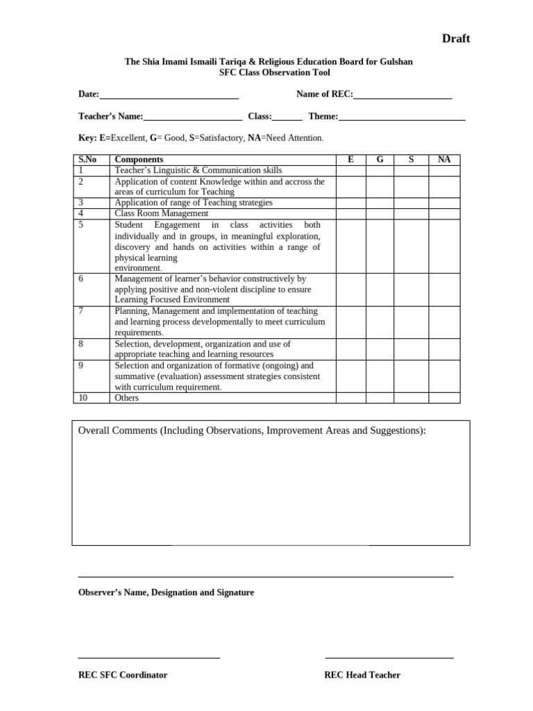 SFC Class Observation Tool | PDF