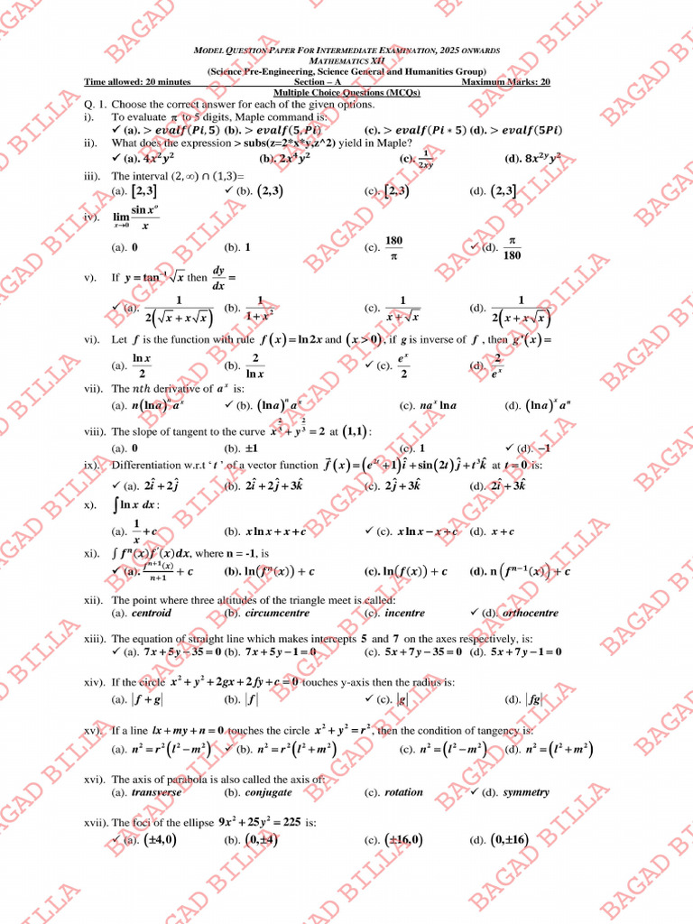 Xii Math Solved Model Paper-2025 | PDF