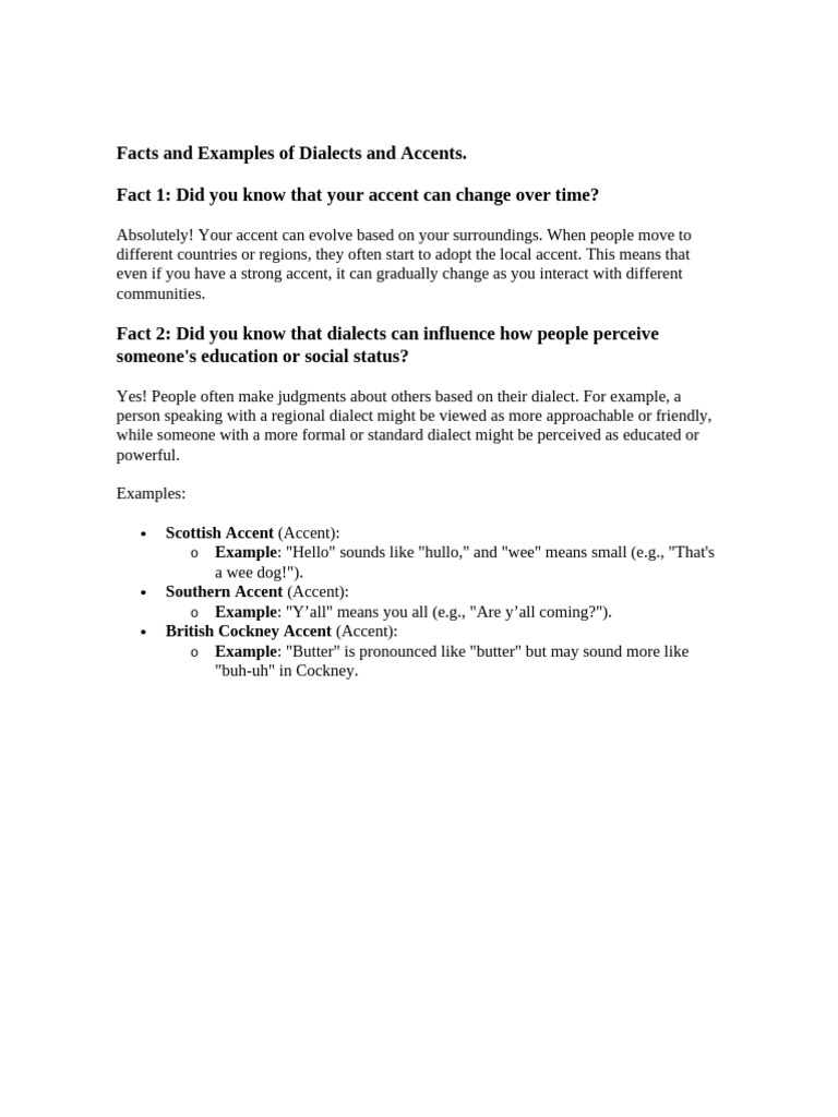 Facts and Examples of Dialects and Accents | PDF