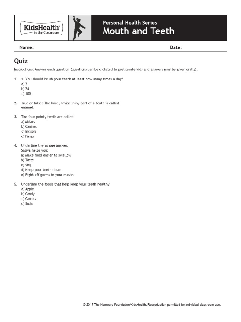 Mouth and Teeth Quiz for Kids | PDF