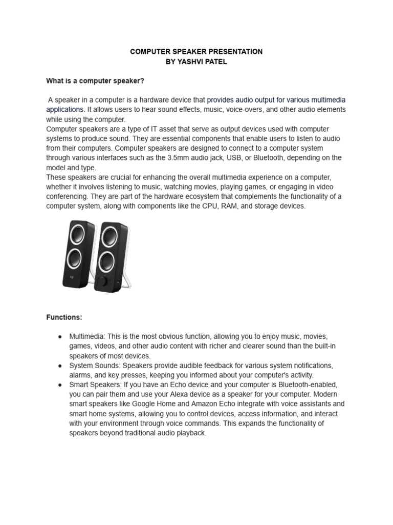 Computer Hardware Presentation | PDF | Loudspeaker | Amazon Echo