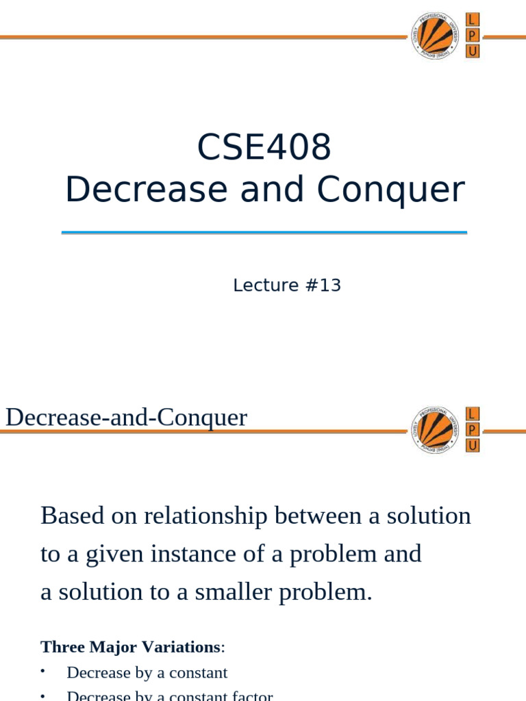 Lecture 13 (Decrease and Conquer) | PDF | Computer Programming | Applied Mathematics