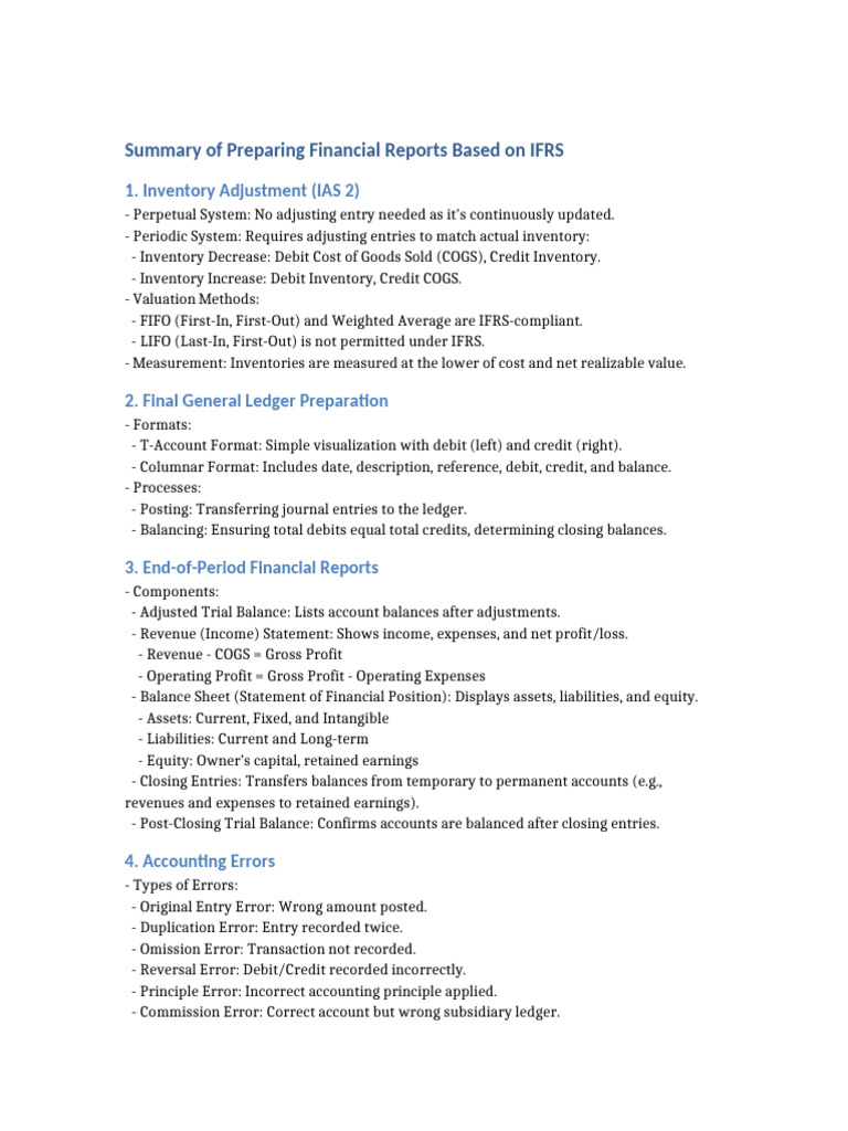 Summary Preparing Financial Reports IFRS | PDF