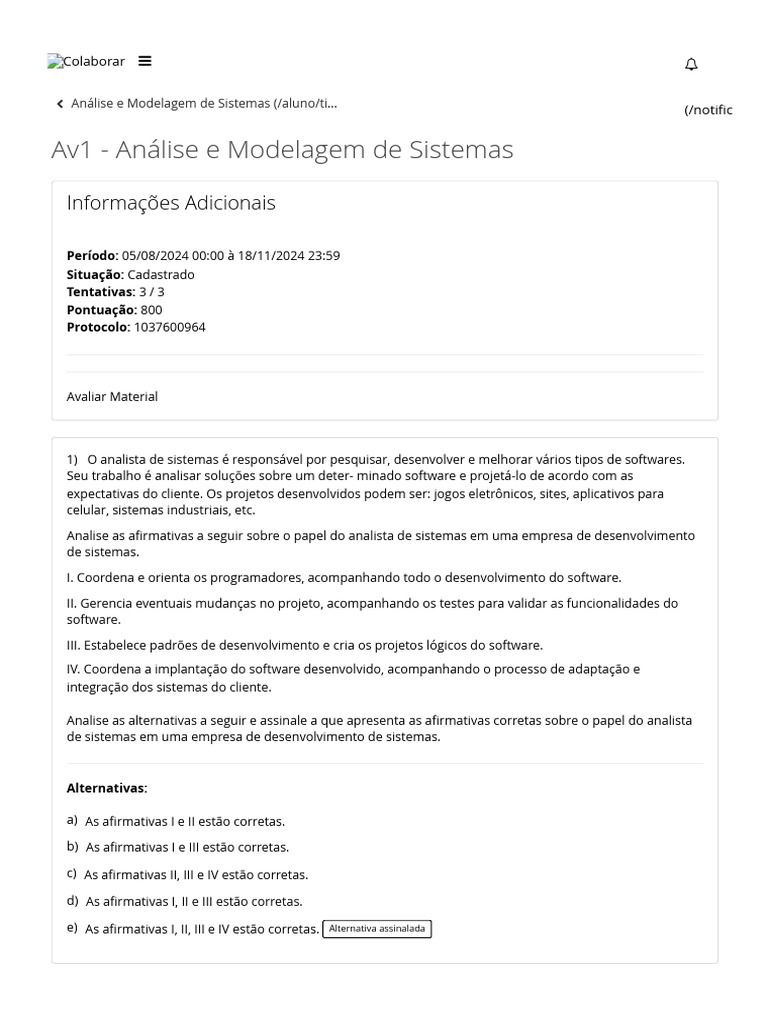 Colaborar - Av1 - Análise e Modelagem de Sistemas | PDF | Linguagem de ...