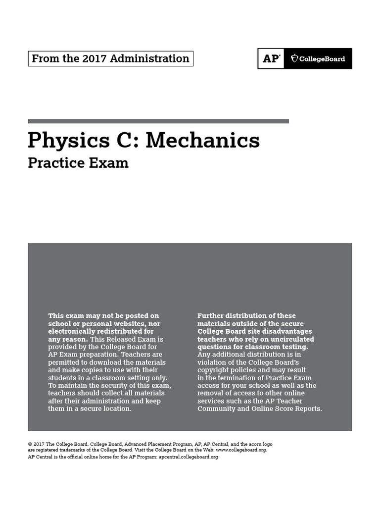 Physics C: Mechanics: Practice Exam | PDF | Angular Momentum | Rotation