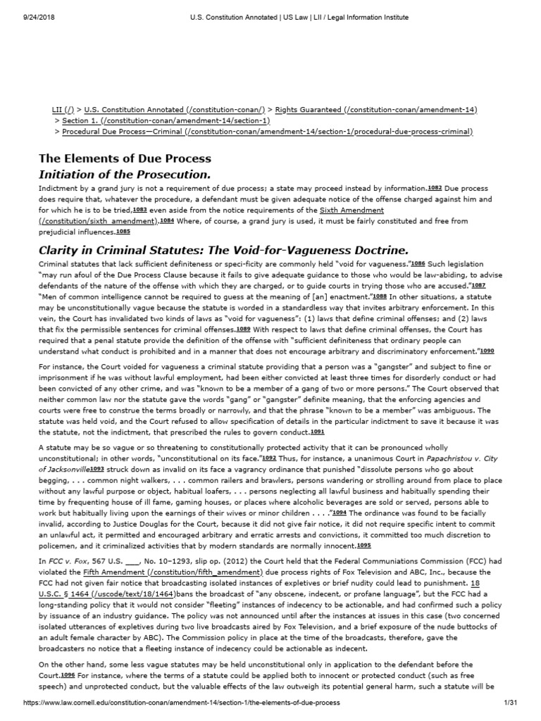 Elements of Due Process, Void For Vagueness, Entrapment | PDF | Burden ...