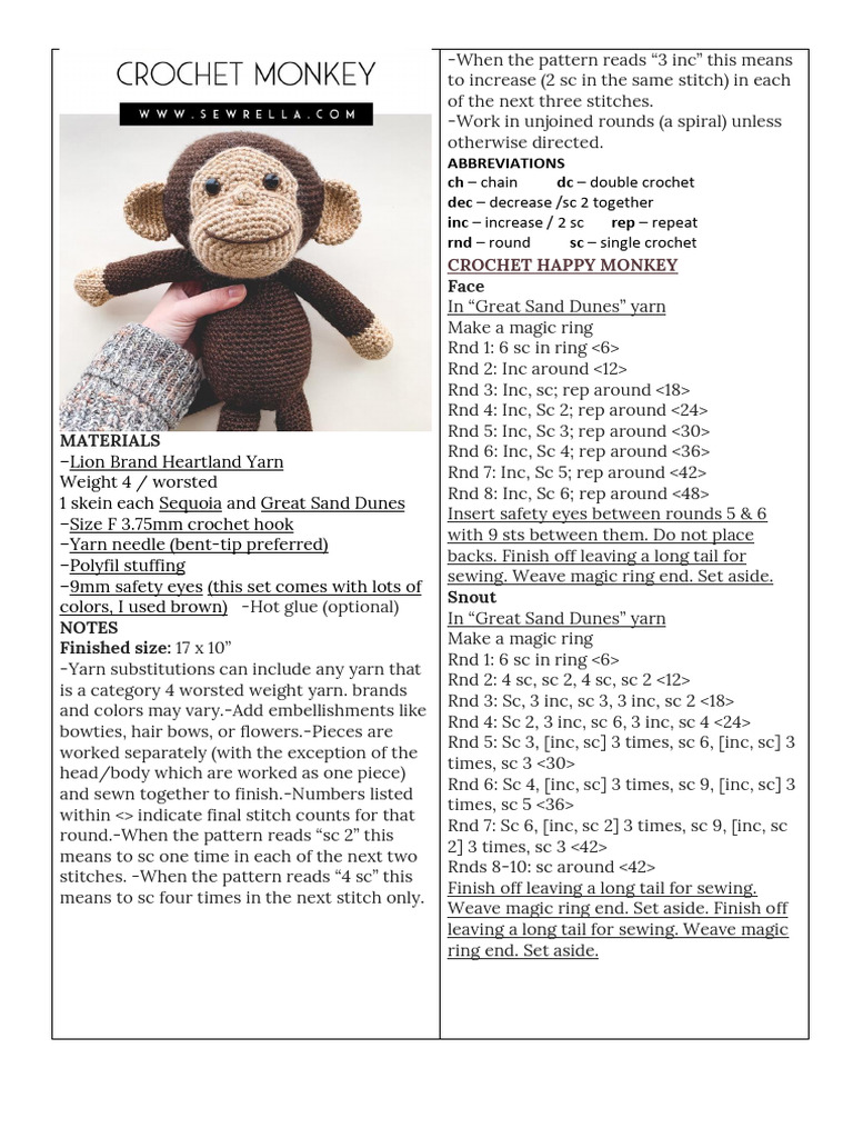 CROCHET HAPPY MONKEY-by sewrella | PDF | Crochet | Yarn