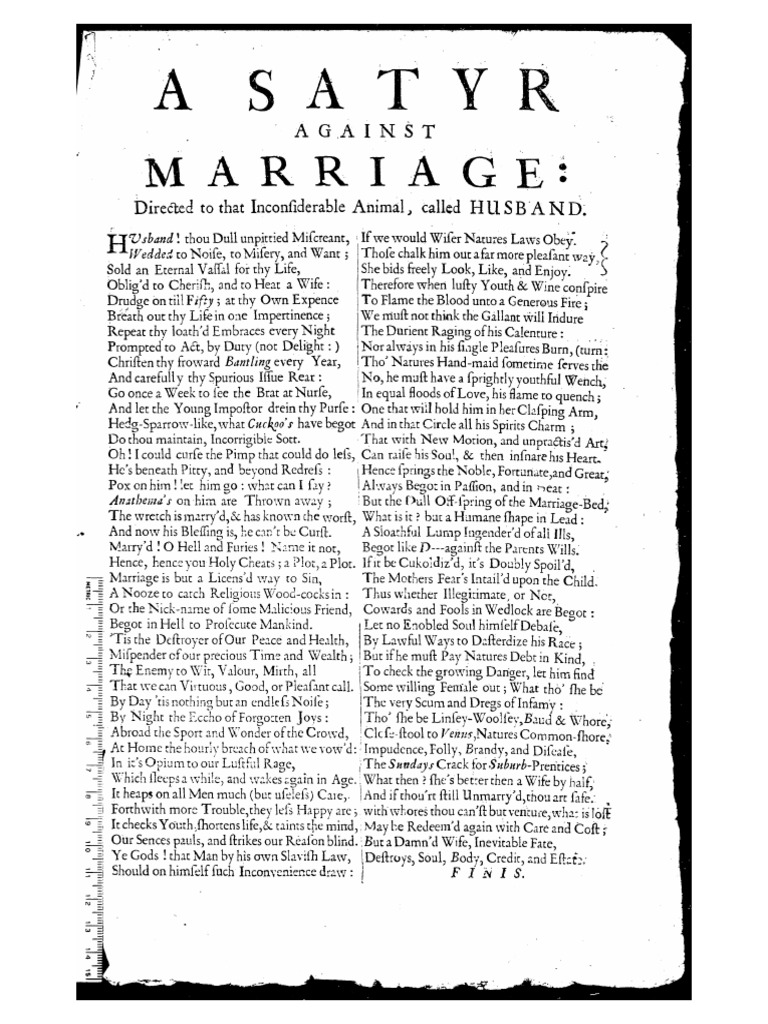 John Wilmot, Earl of Rochester, Satyr Against Marriage | PDF
