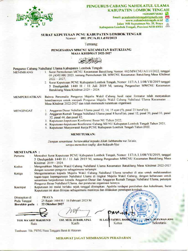 SK MWC NU BATUKLIANG MASA KHIDMAT 2022-2027 | PDF