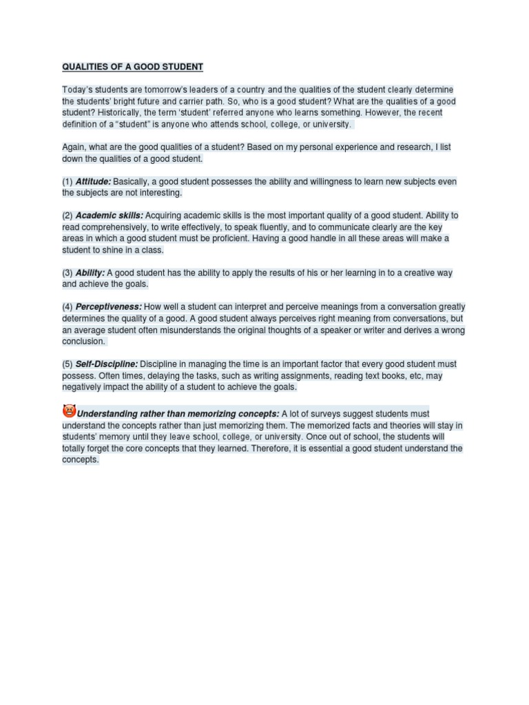 Qualities of A Good Student | PDF | Homework | Motivation