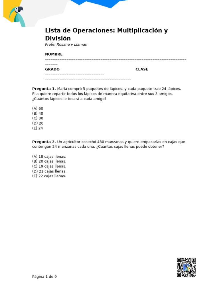 Lista de Operaciones - Multiplicación y División | PDF