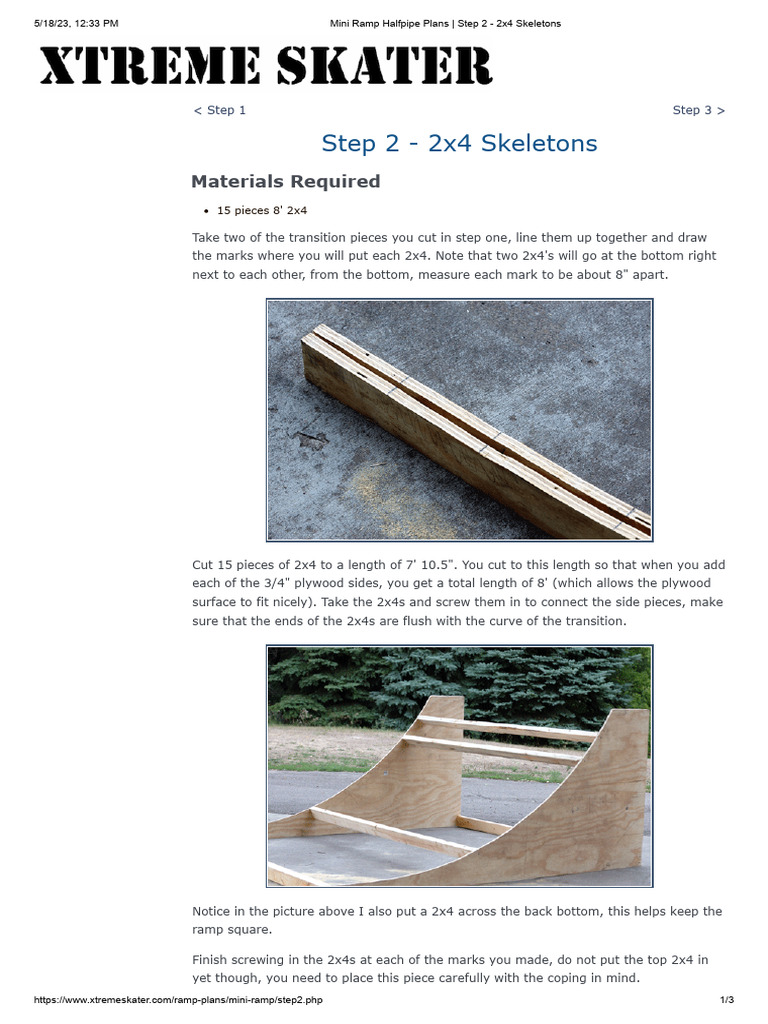 Mini Ramp Halfpipe Plans - Step 2 - 2x4 Skeletons | PDF