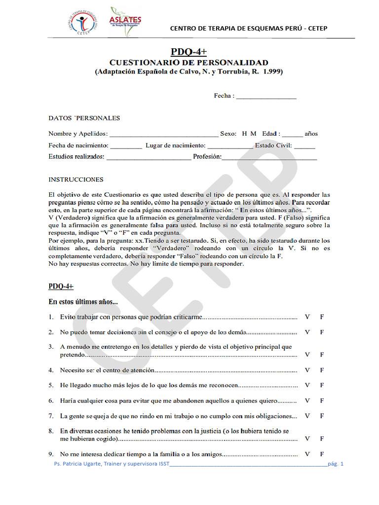 Cuestionario - PDQ-VI+ - Paciente | PDF