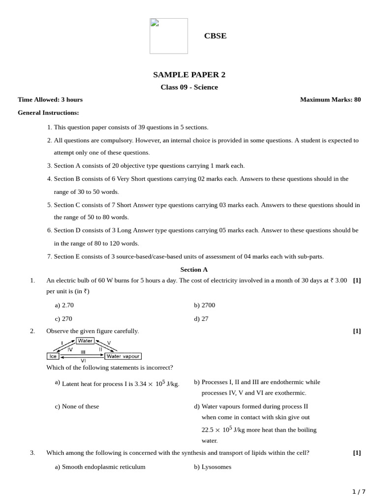 Sample Paper 2 class 9 science | PDF | Buoyancy | Waves