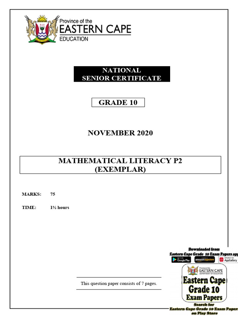 MATHS LIT P2 GR10 QP NOV2020_English | PDF | Area | Teaspoon
