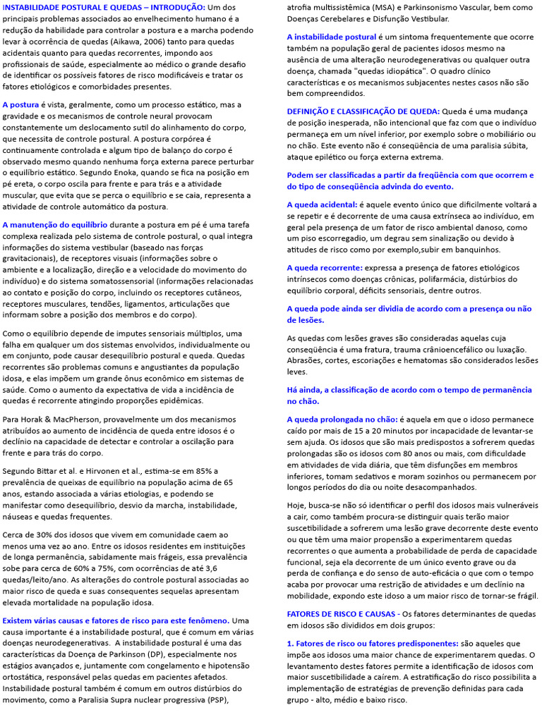 Instabilidade Postural e Quedas em Idosos | PDF | Tempo | Fator de risco