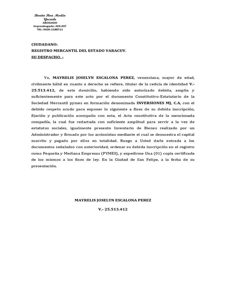 Acta Constitutiva Inversiones MJ | PDF | Compartir (Finanzas) | Economía Financiera