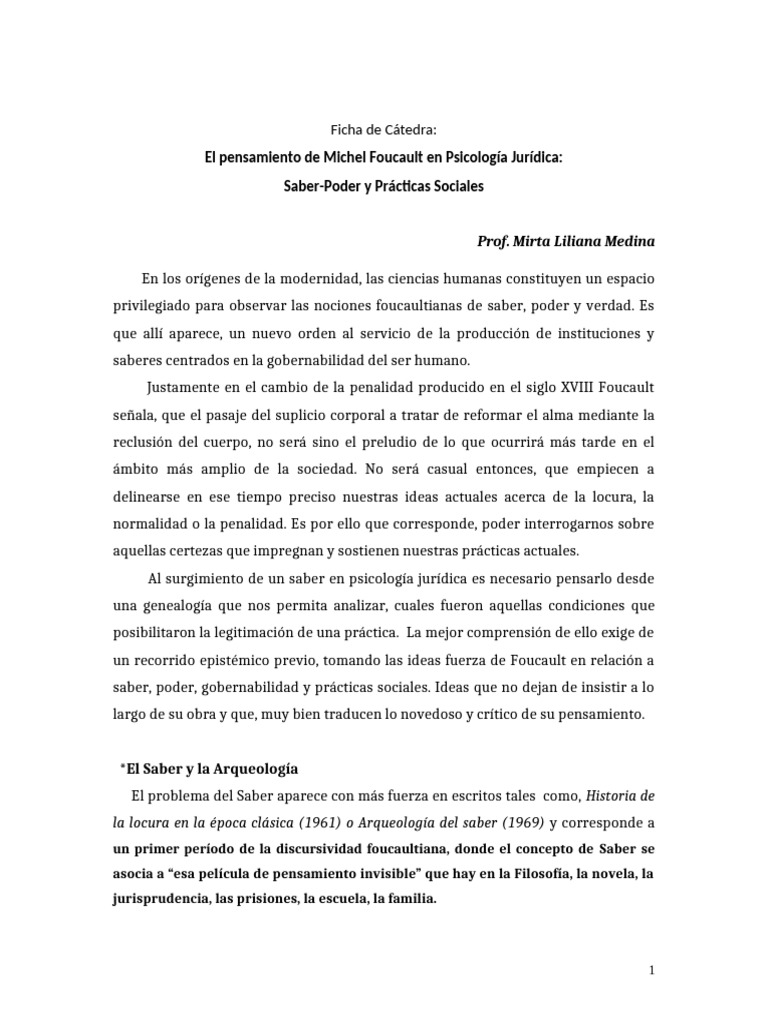 Foucault: Saber y Poder en Psicología Jurídica | PDF | Discurso | Verdad