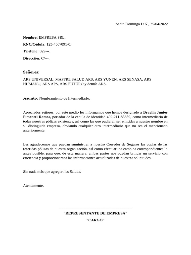 1- Carta de Representacion | PDF
