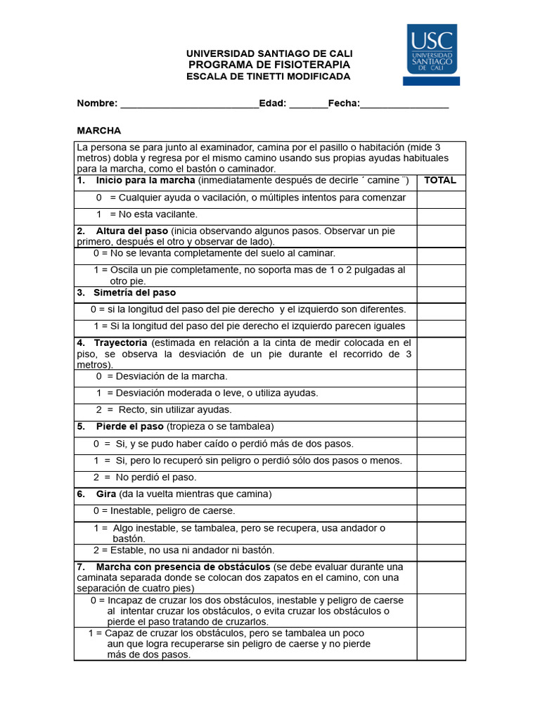 Escala de Tinetti Modificada para Evaluación | PDF