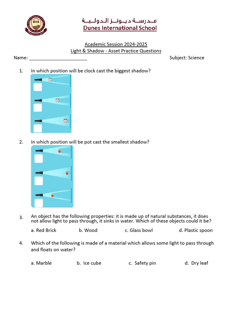 Light & Shadow-Asset Questions | PDF