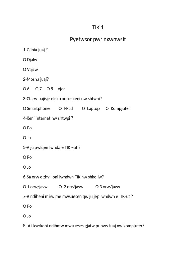 TIK 1 Pyetesor Per Nxenesit | PDF