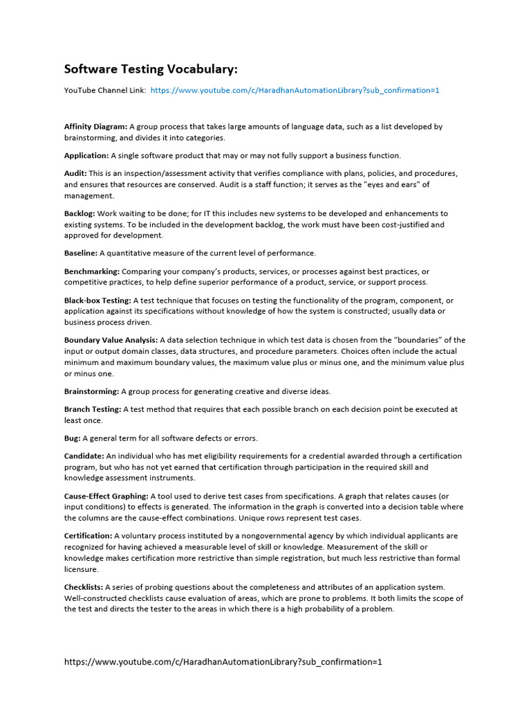 Software Testing Vocabulary Guide | PDF | Software Testing | Computer ...
