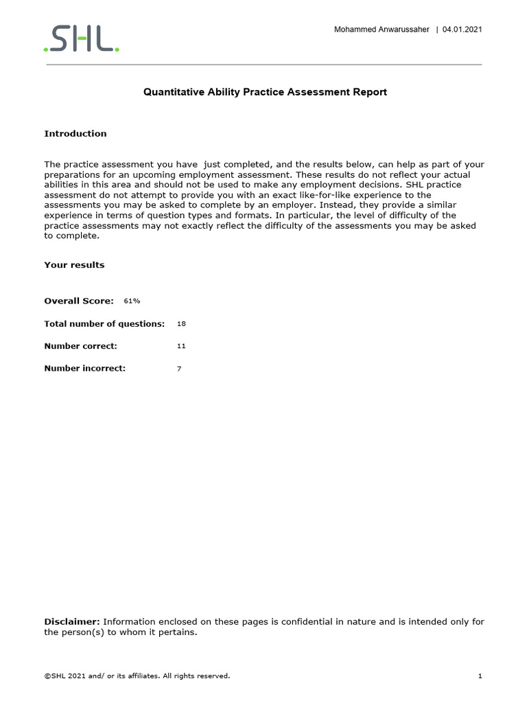 Quantitative Ability SHL Direct Report | PDF