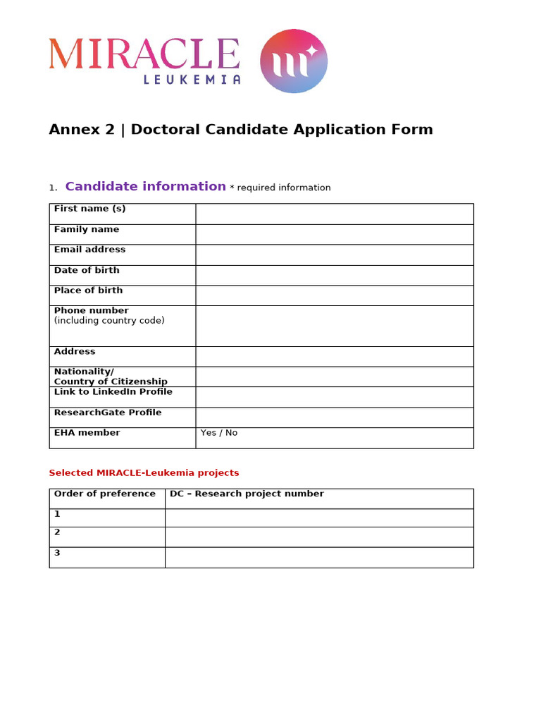 Doctoral Candidate Application Form | PDF | Academic Degree | Postgraduate Education